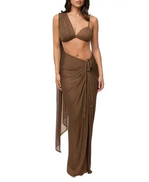 JLUXLABEL Noelia Metallic Slit Skirt - Bronze