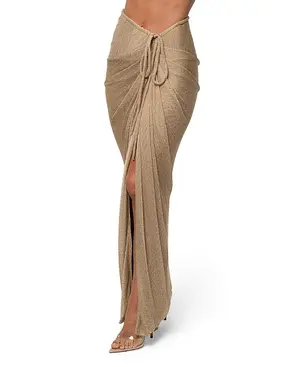JLUXLABEL Noelia Metallic Slit Skirt Gold