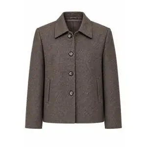 STOVARIA Light Himalayan Yak Wool Handwoven Cropped Jacket - Brown