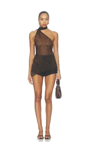 Superdown Gabriette Choker Top In Brown