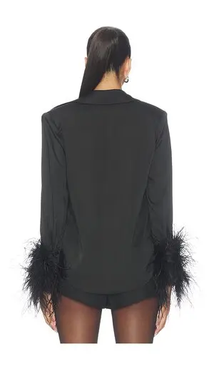BRONX BANCO Button Down Blouse With Feather Cuffs