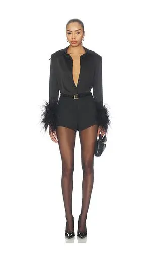 BRONX BANCO Button Down Blouse With Feather Cuffs