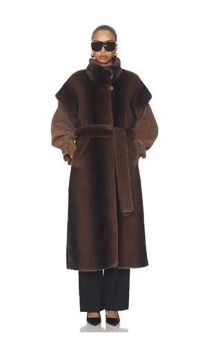 DUCIE Harper Long Fur Coat In Brown - Coco