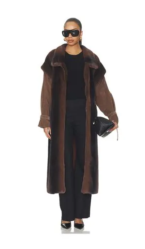 DUCIE Harper Long Fur Coat In Brown - Coco