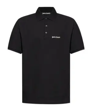 Palm Angels Logo Embroidered Polo Shirt - Black