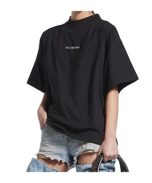 Balenciaga Logo Embellished Mockneck T-shirt