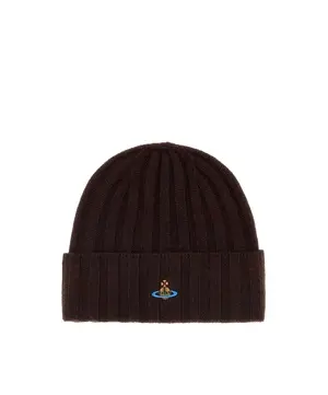 VIVIENNE WESTWOOD Ribbed Fold-over Beanie Hat - Brown