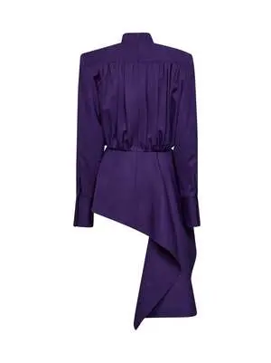 MUGLER Asymmetric Peplum High-collar Top - Blue