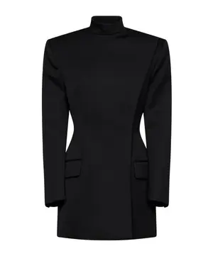 MUGLER Asymmetric Mock Neck Coat - Black
