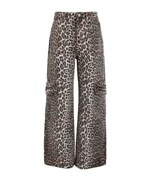 GANNI Leopard Print Cotton High-rise Cargo Jeans