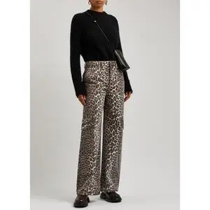 GANNI Leopard Print Cotton High-rise Cargo Jeans