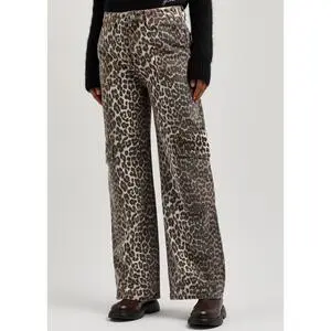 GANNI Leopard Print Cotton High-rise Cargo Jeans