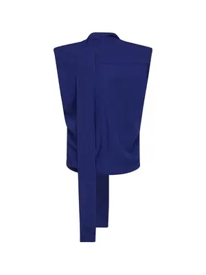 MUGLER Draped Scarf-neck Sleeveless Top - Blue