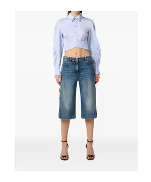Elisabetta Franchi Double-collar Cropped Shirt - Blue