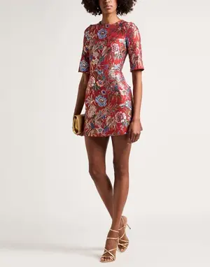 Dolce & Gabbana Metallic Round Neck Floral Dress