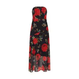 SOUR FIGS Floral Strapless Draped Maxi Dress In Midnight Rose Black