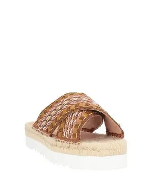 POLLINI Sandals Size Leather, Textile Fibers