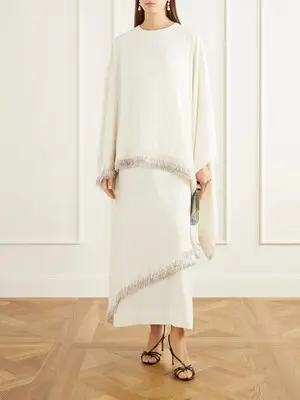 ABADIA Bead-embellished Layered Crepe Gown - Neutrals
