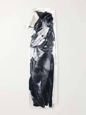 Junya Watanabe One-shoulder Printed Satin Midi Dress