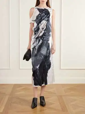 Junya Watanabe One-shoulder Printed Satin Midi Dress