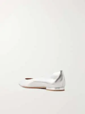 GIANVITO ROSSI Metallic Leather Ballet Flats - Silver
