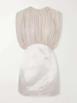 ABADIA Gilda Draped Satin And Crepe Mini Dress - Silver