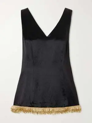 ABADIA Kaia Bead-embellished Satin Blouse - Black