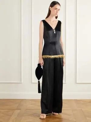 ABADIA Kaia Bead-embellished Satin Blouse