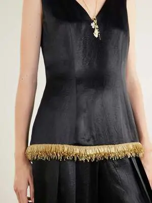 ABADIA Kaia Bead-embellished Satin Blouse
