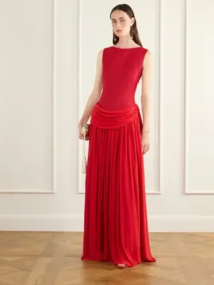 ABADIA Sarah Draped Wool-blend Maxi Dress
