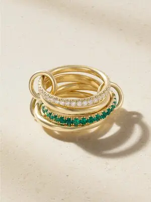 SPINELLI KILCOLLIN Halley Set Of Four 18-karat Diamonds And Emerald Rings - Gold