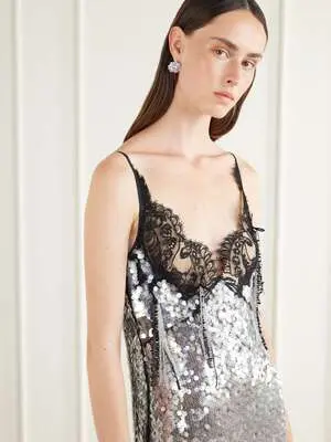 WIEDERHOEFT Lace-trimmed Sequined Gown
