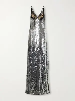WIEDERHOEFT Lace-trimmed Sequined Gown - Silver