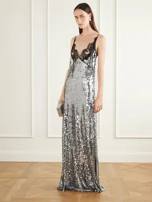 WIEDERHOEFT Lace-trimmed Sequined Gown
