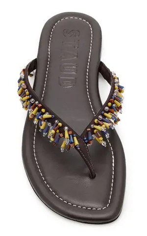 Staud Freja Beaded Leather Thong Sandals