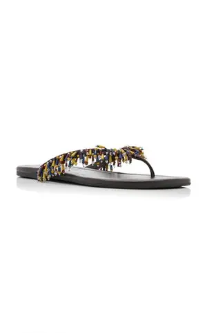 Staud Freja Beaded Leather Thong Sandals
