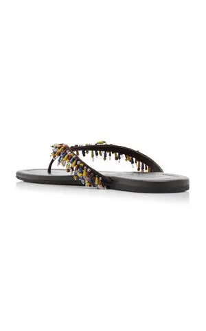 Staud Freja Beaded Leather Thong Sandals