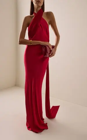 Arcina Ori Reverie Satin Maxi Halter Dress
