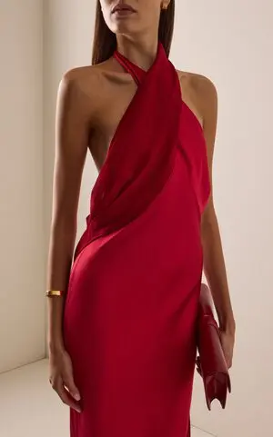 Arcina Ori Reverie Satin Maxi Halter Dress