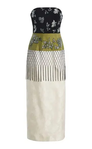 Chorus Exclusive Velloure Fringed Jacquard Midi Column Gown