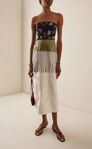 Chorus Exclusive Velloure Fringed Jacquard Midi Column Gown