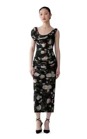 Carolina Herrera Off-the-shoulder Draped Silk Midi Dress