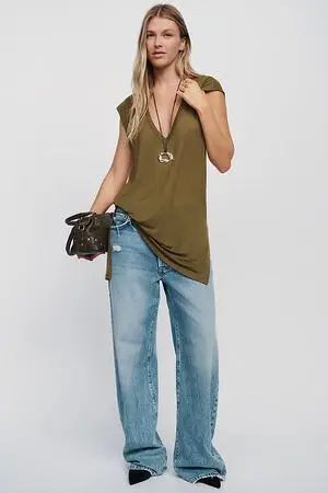 PILCRO Wool Blend Deep V-neck Tissue Tee