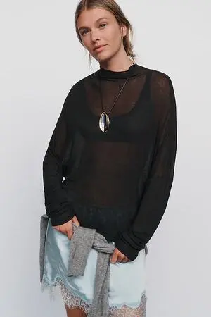 Anthropologie Featherweight Cashmere Blend Ribbed Top Black