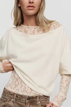 Anthropologie Cotton Blend Lace Twofer Top - Neutral