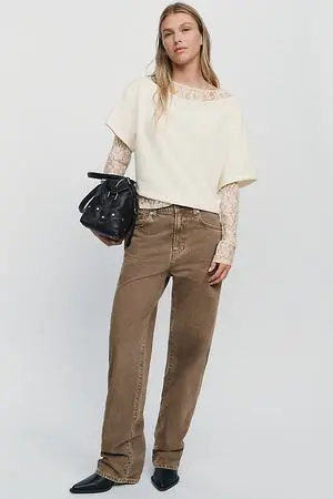 Anthropologie Cotton Blend Lace Twofer Top - Neutral