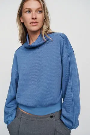 Anthropologie Quilted Dolman Turtleneck Top - Blue