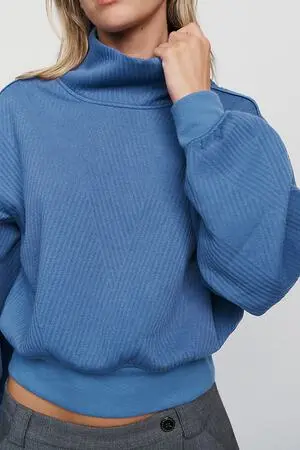 Anthropologie Quilted Dolman Turtleneck Top - Blue