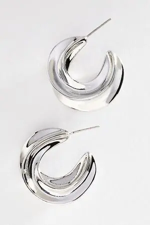 Anthropologie Textured Hoop Earrgs - Silver