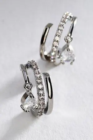 Anthropologie Pavé Split Hoop Earrgs - Silver